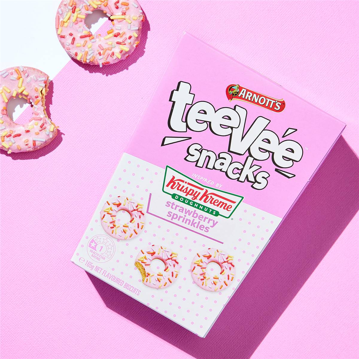 Arnott's Tee Vee Snacks Krispy Kreme Strawberry Sprinkles 165g | Woolworths