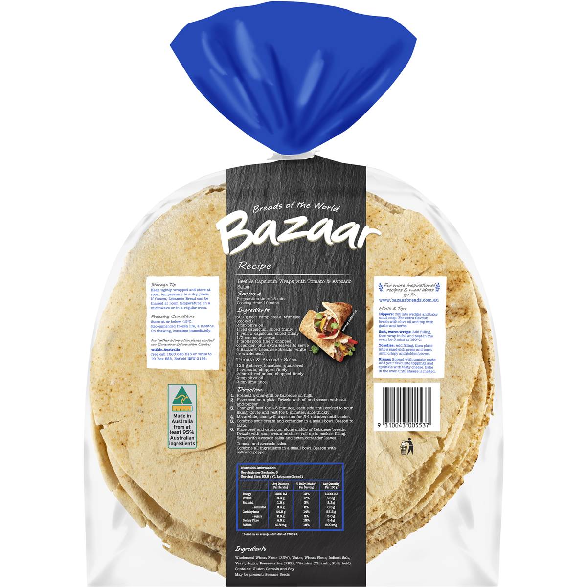 Bazaar Lebanese Bread Wholemeal 6 Pack | Woolworths