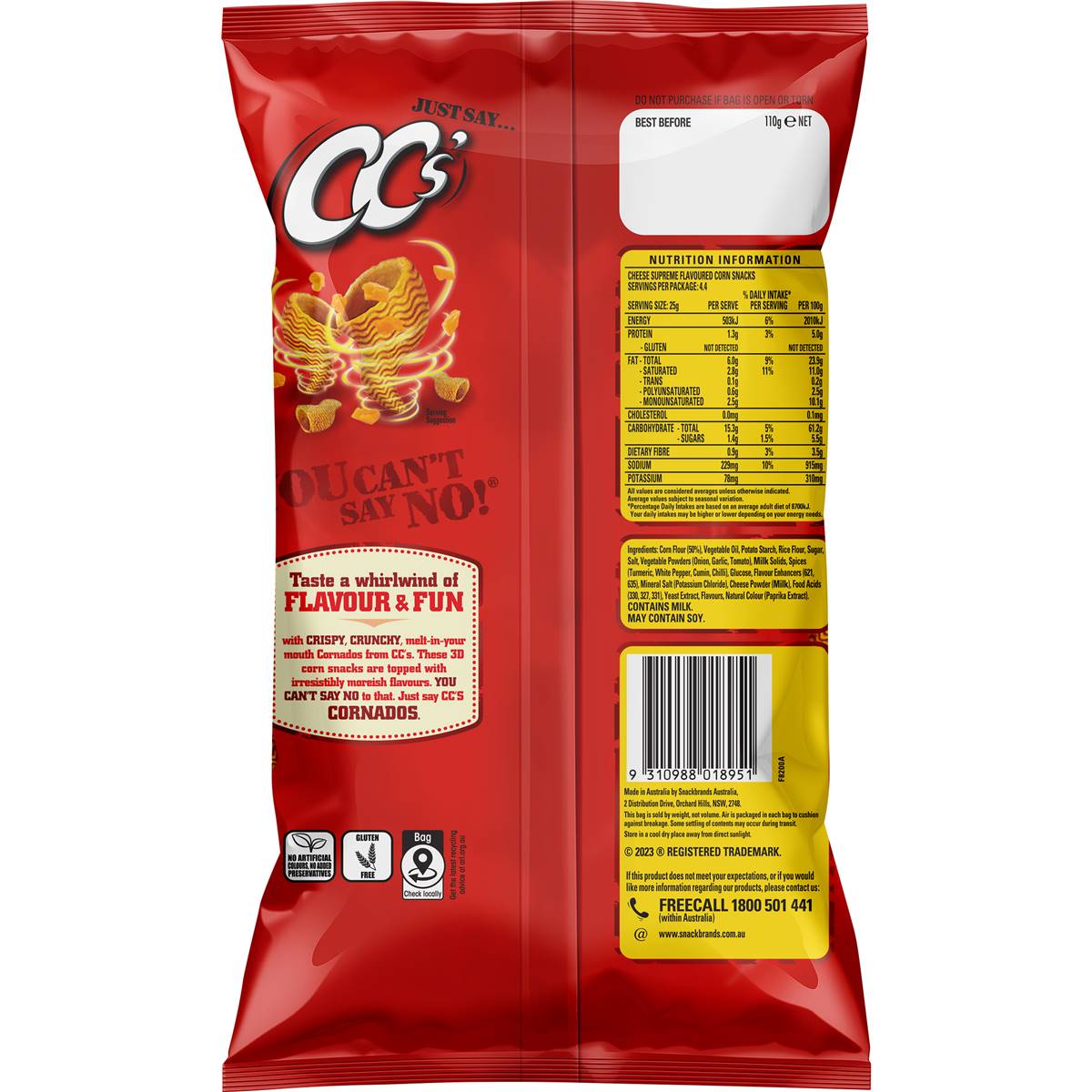 Cc's Cornados Corn Chips Cheese Supreme 110g | Woolworths