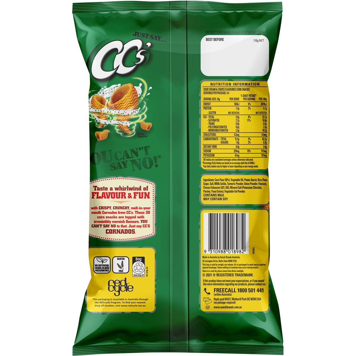 Cc's Cornados Corn Chips Sour Cream & Chives 110g | Woolworths