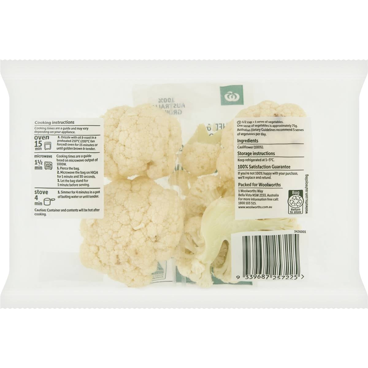 Woolworths Washed & Ready To Cook Cauliflower Florets 150g | Woolworths