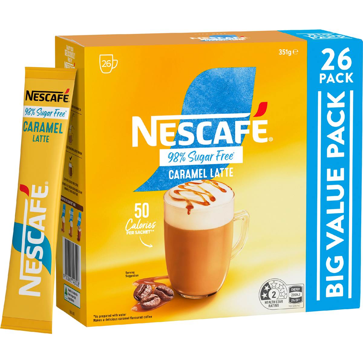 Nescafe 98% Sugar Free Caramel Latte Coffee Sachets 26 Pack | Woolworths