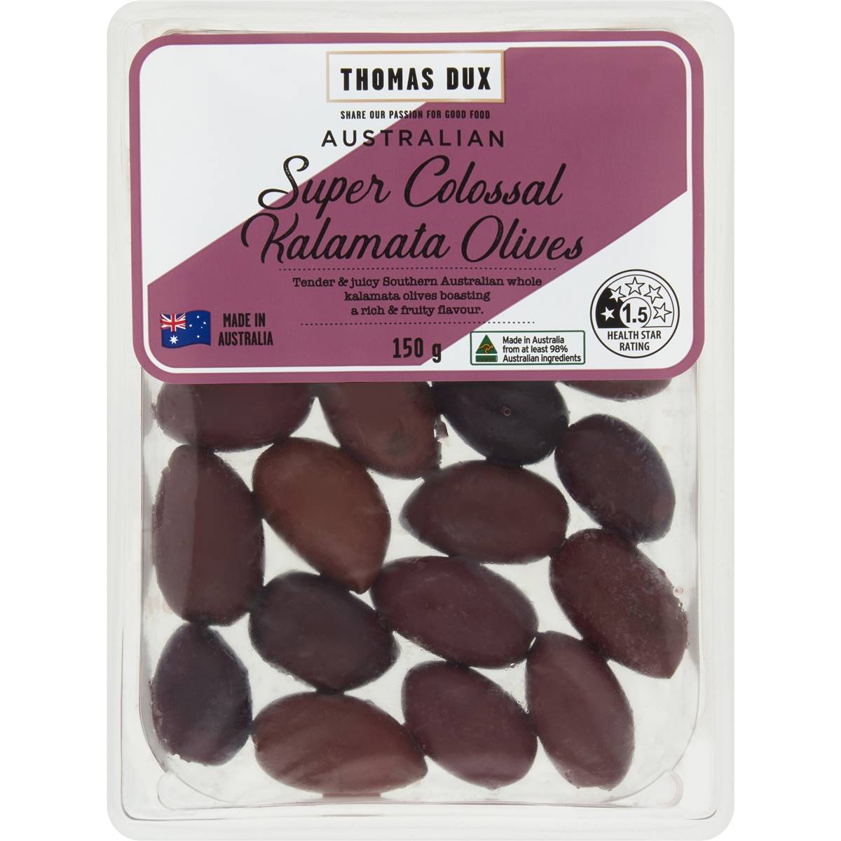 Thomas Dux Australian Super Colossal Kalamata Olives 150g | Woolworths