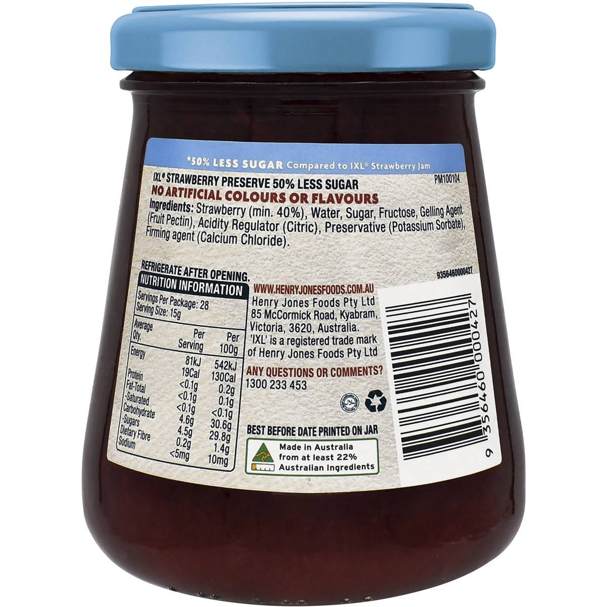 Ixl Reduced Sugar Strawberry Jam 50% Reduced Sugar 425g | Woolworths