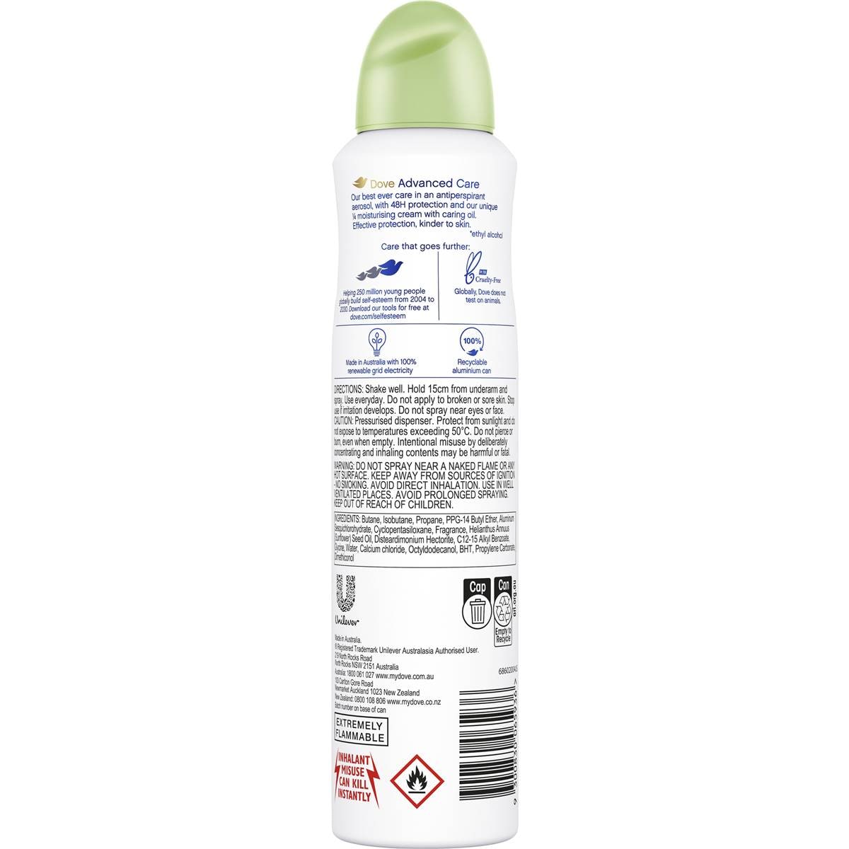 Dove Advanced Care Cucumber & Green Tea Antiperspirant Aerosol 220ml ...