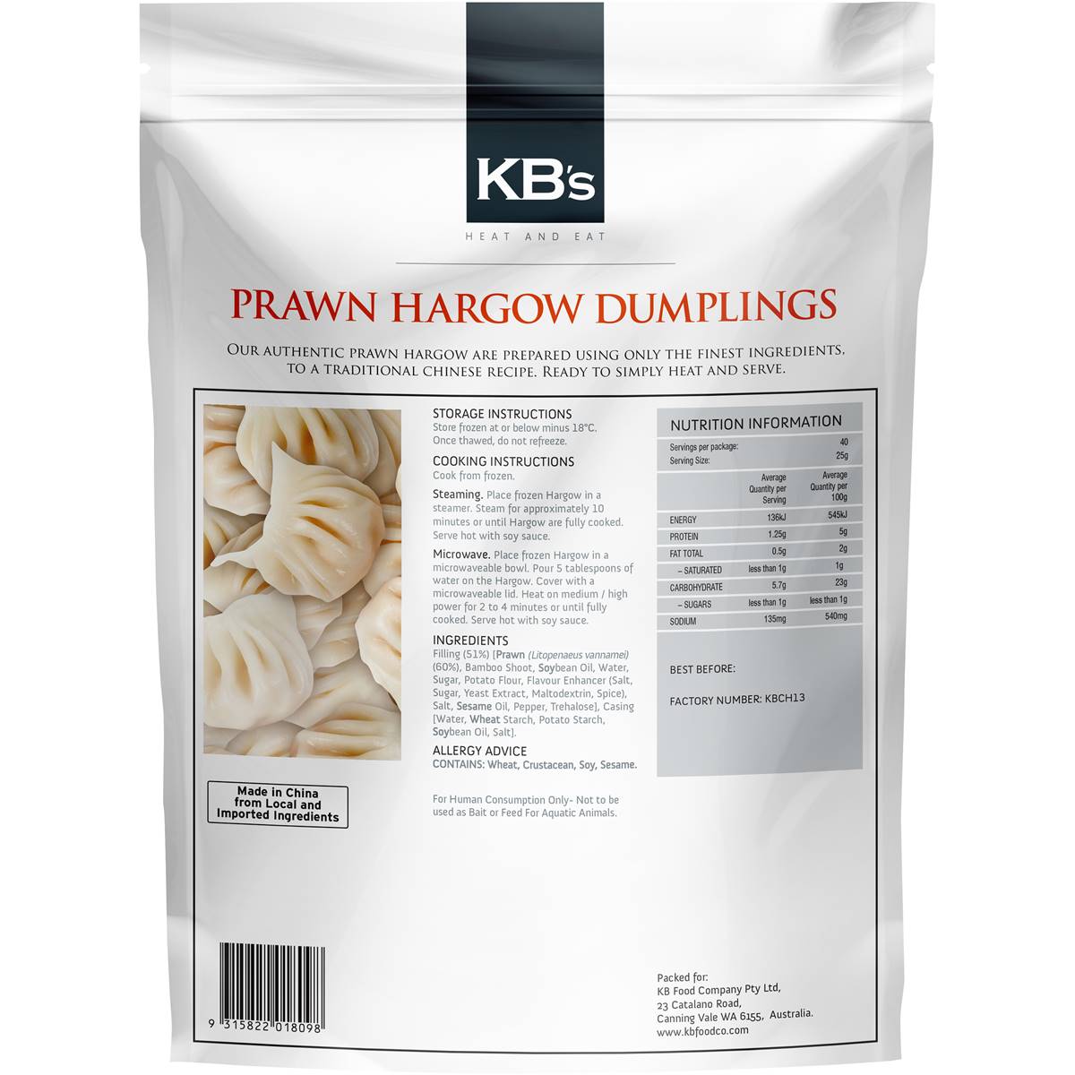 Kb Seafood Co. Prawn Hargow Dumplings 1kg | Woolworths