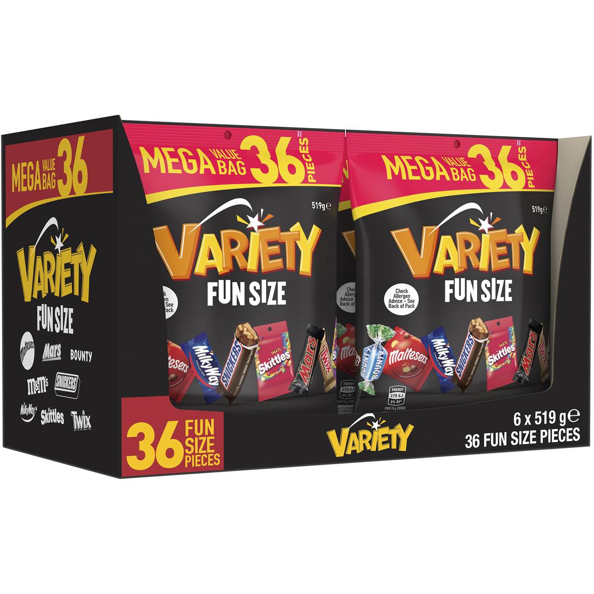 Mega Variety Sharepack Fun Size 36 Piece 519g | Woolworths