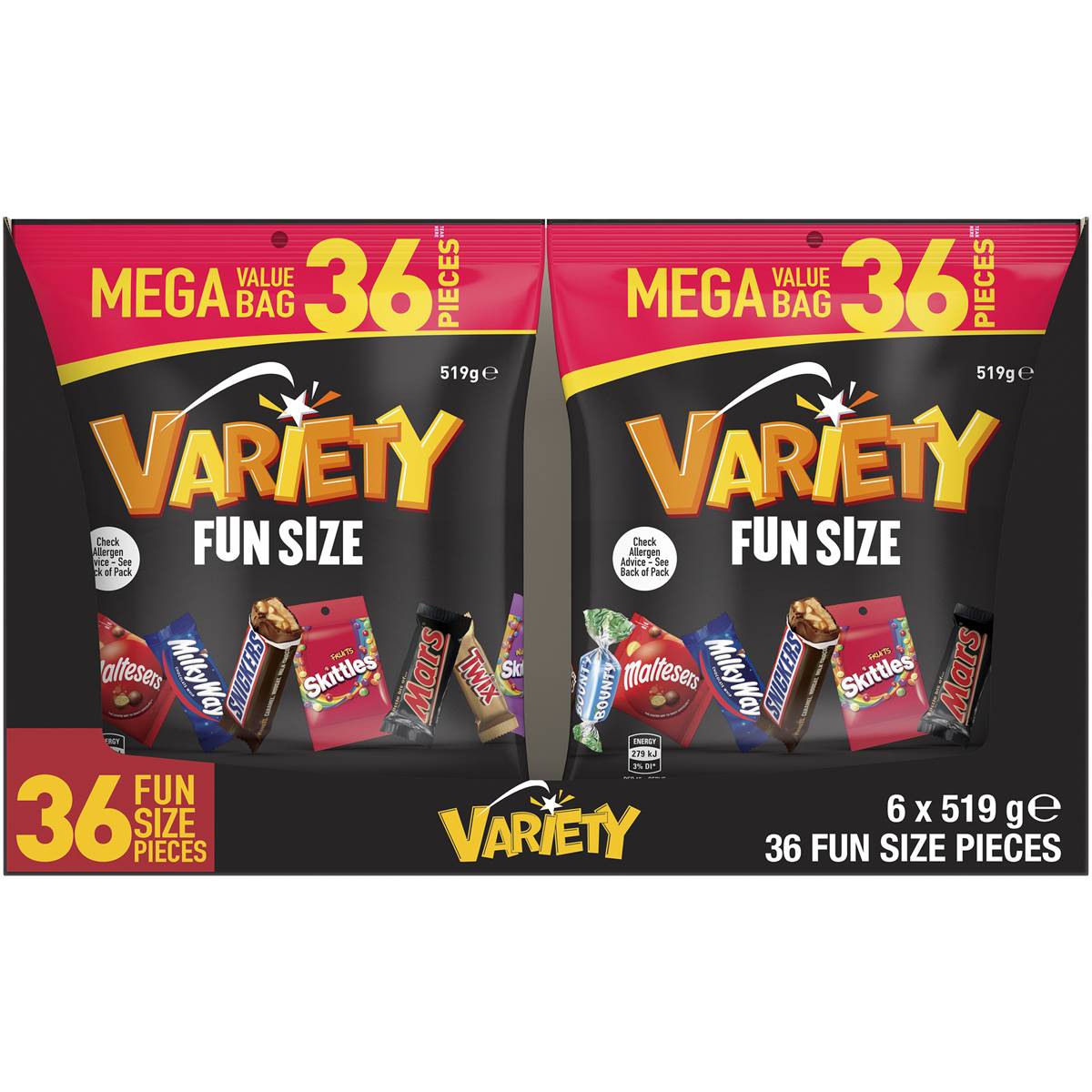 Mega Variety Sharepack Fun Size 36 Piece 519g | Woolworths