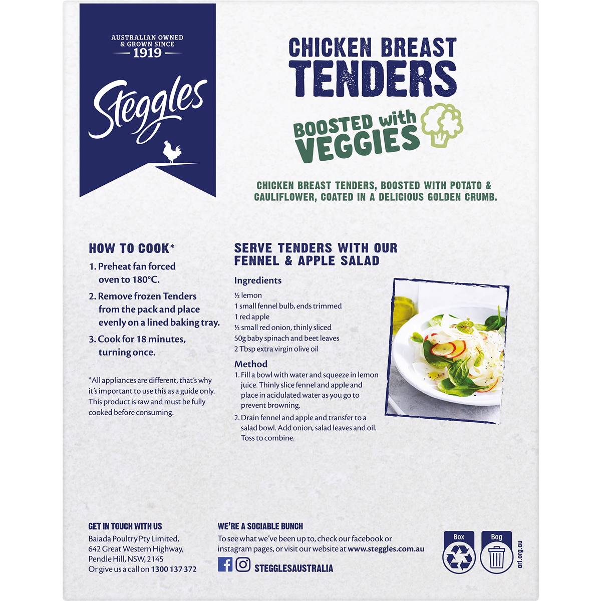 Steggles Frozen Chicken Breast Tenders Boosted With Veggies 400g ...
