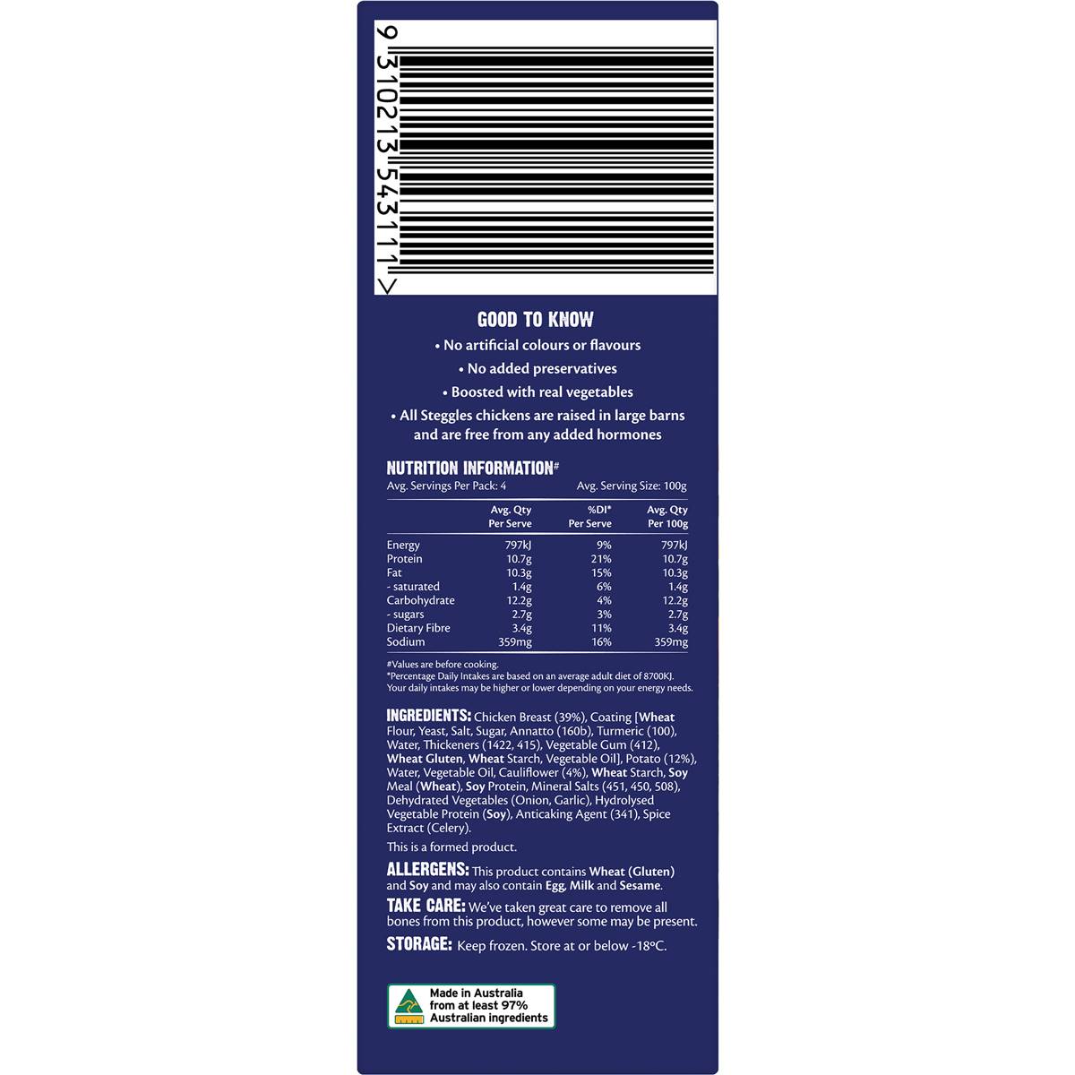 Steggles Frozen Chicken Breast Tenders Boosted With Veggies 400g ...