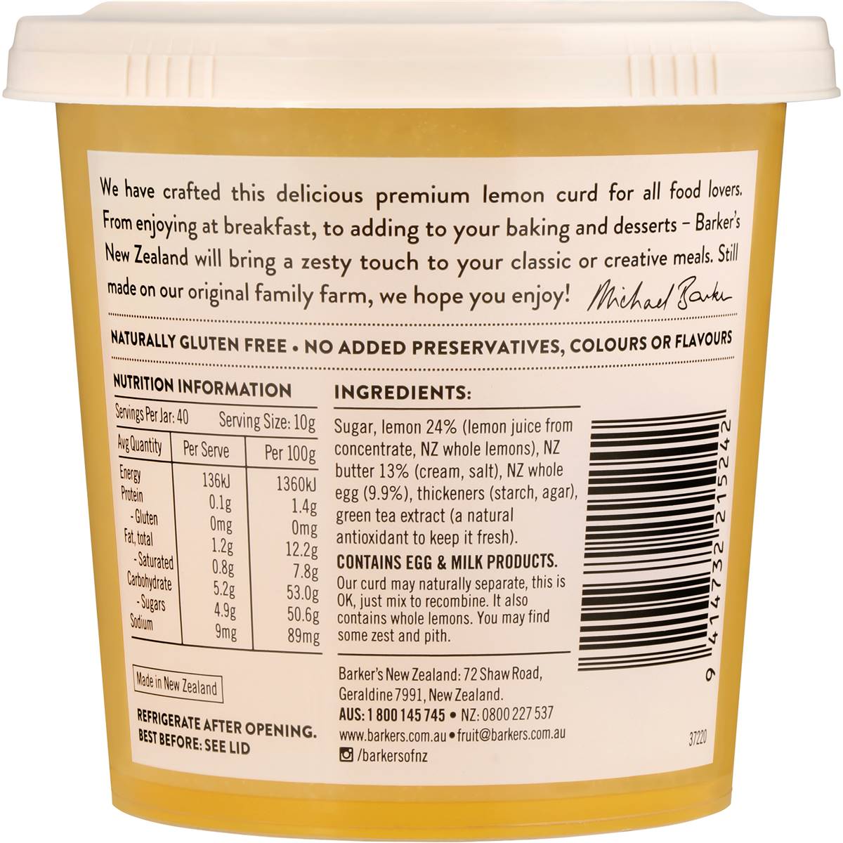 Barkers Lemon Curd 400g | Woolworths