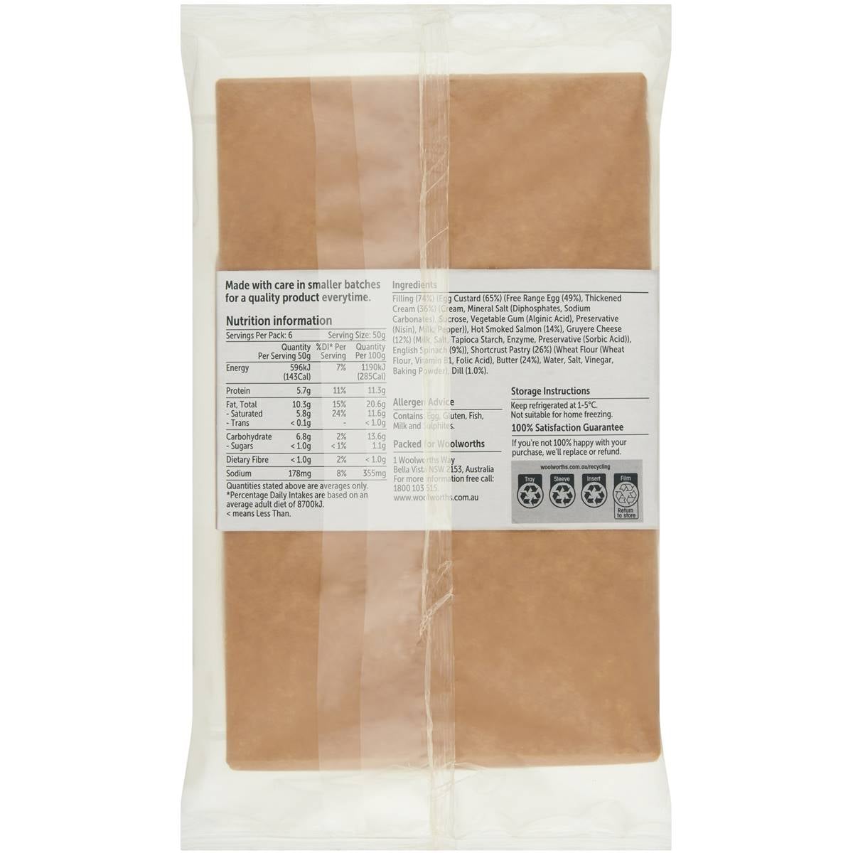 Woolworths Hot Smoked Salmon Gruyere & Spinach Quiches Chilled Meal 6 ...