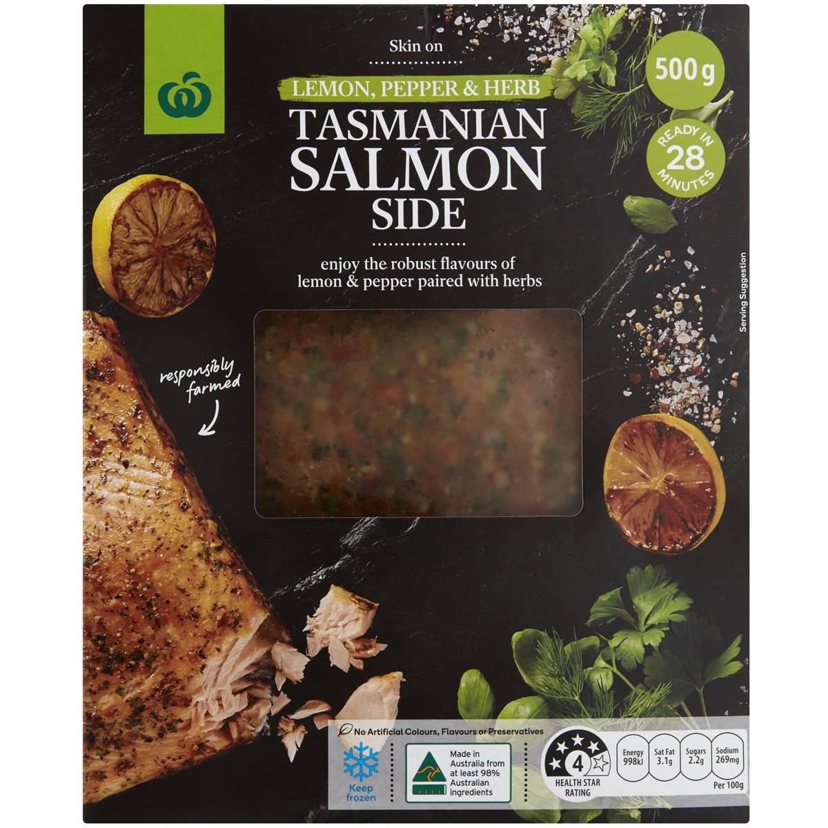 Woolworths Tasmanian Salmon Side Lemon Pepper & Herb 500g | Woolworths