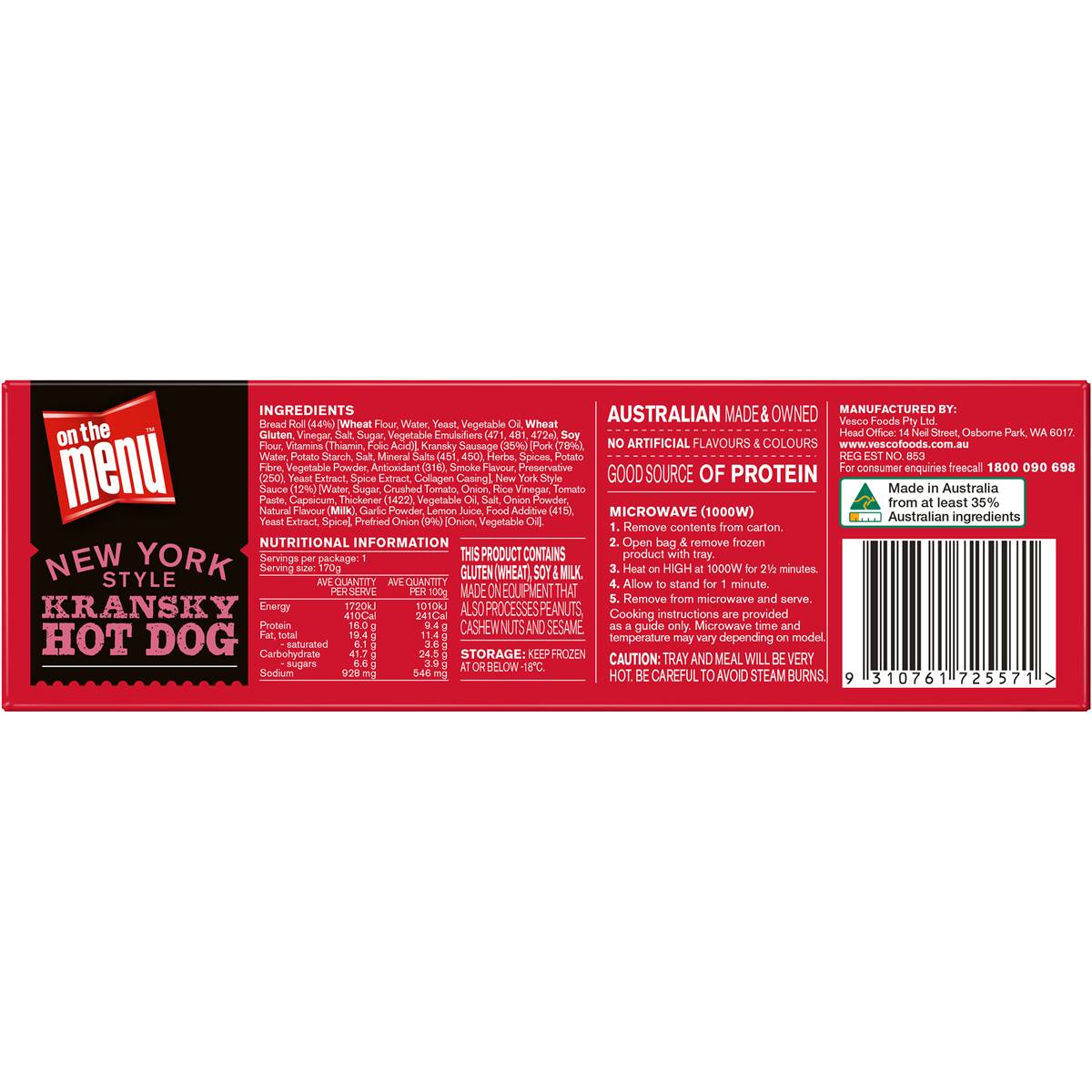 On The Menu New York Style Kransky Hot Dog 170g | Woolworths