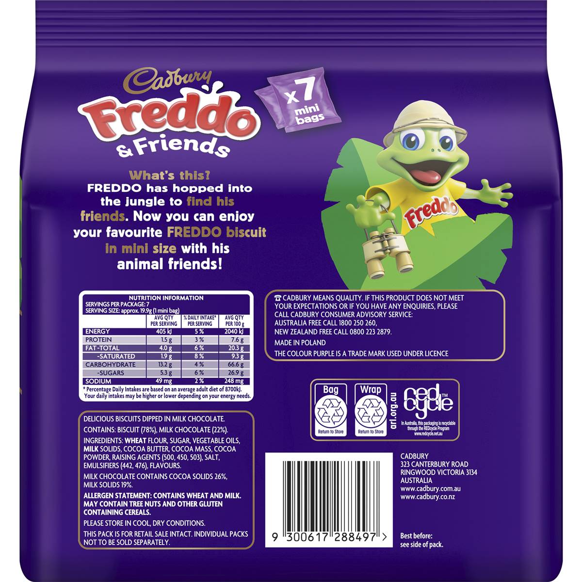 Cadbury Freddo & Friends Chocolate Dipped Biscuits Mini Bags 7 Pack ... Cadbury Freddo & Friends Chocolate Dipped Biscuits Mini Bags 7 Pack ...
