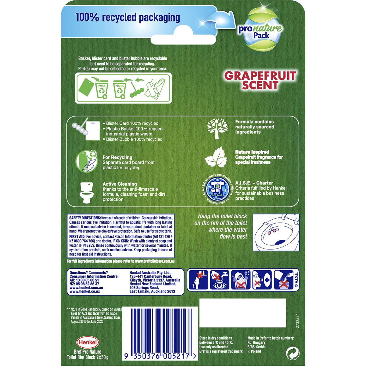 Bref Pro Nature Toilet Cleaner Block Grapefruit 2 Pack | Woolworths