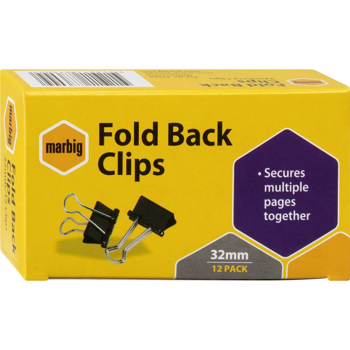 Marbig Fold Back Clips 32mm 12 Pack | Woolworths