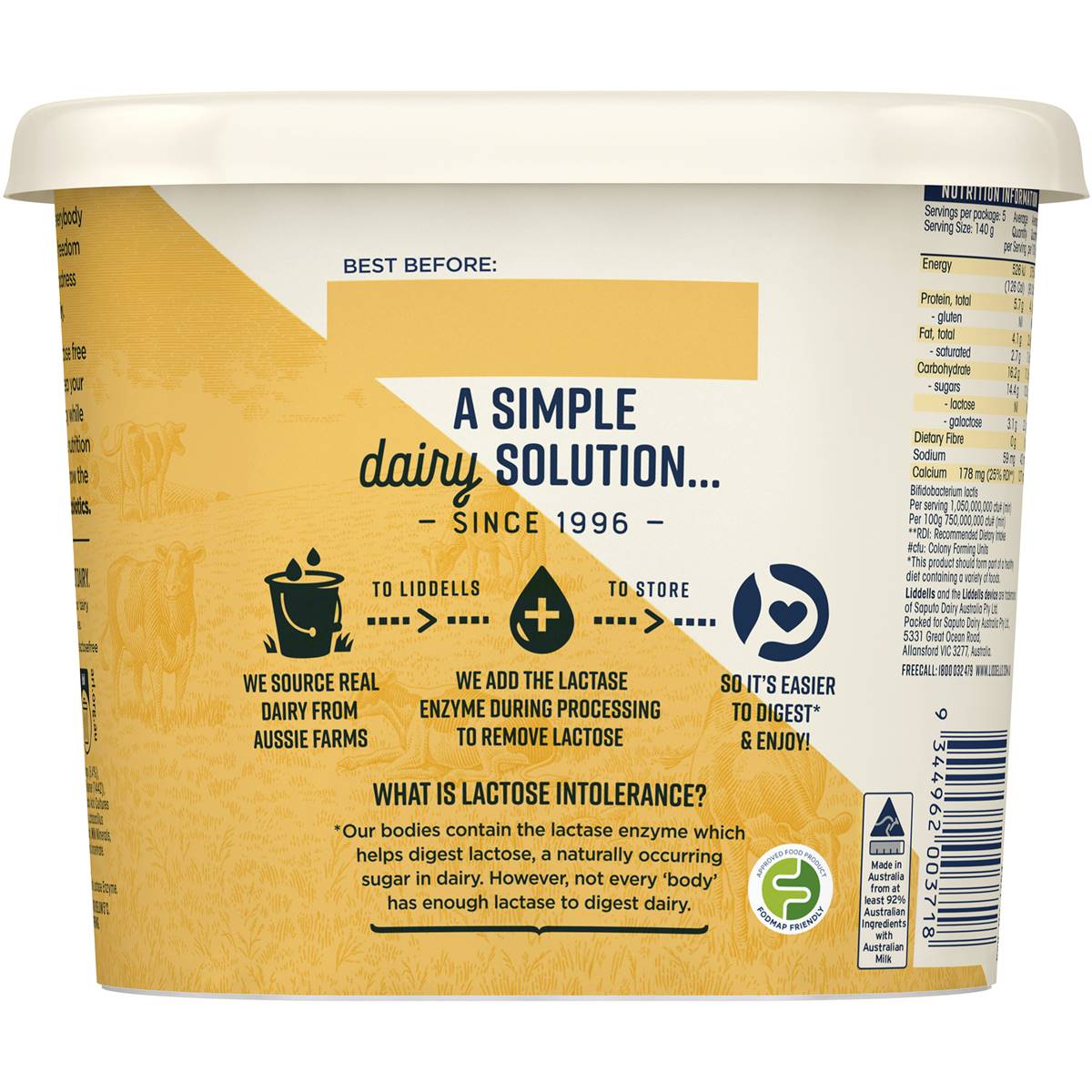 Liddells Lactose Free Probiotic Yoghurt Mango 700g | Woolworths