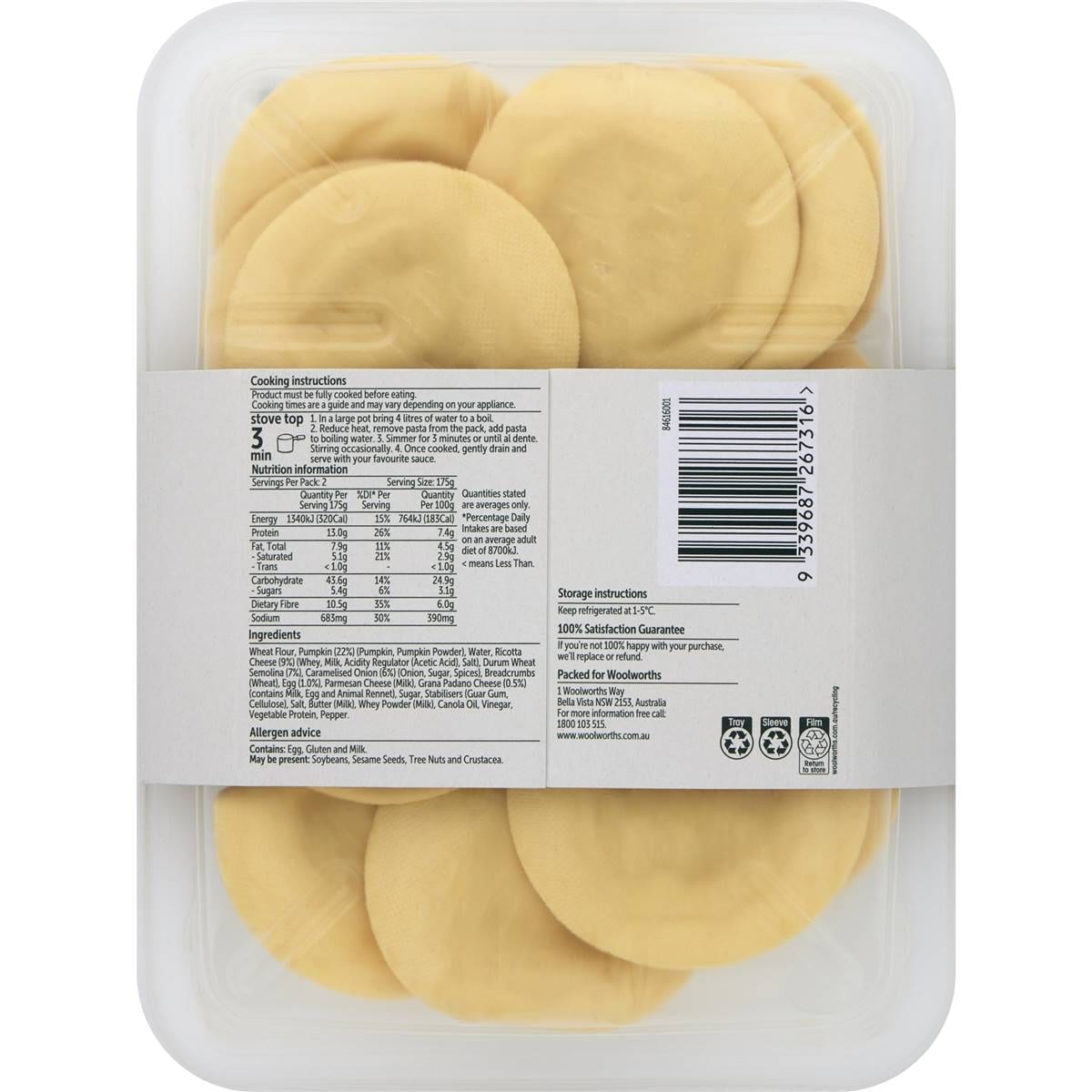 Woolworths Pumpkin & Ricotta Ravioli With Caramelised Onion 350g ...
