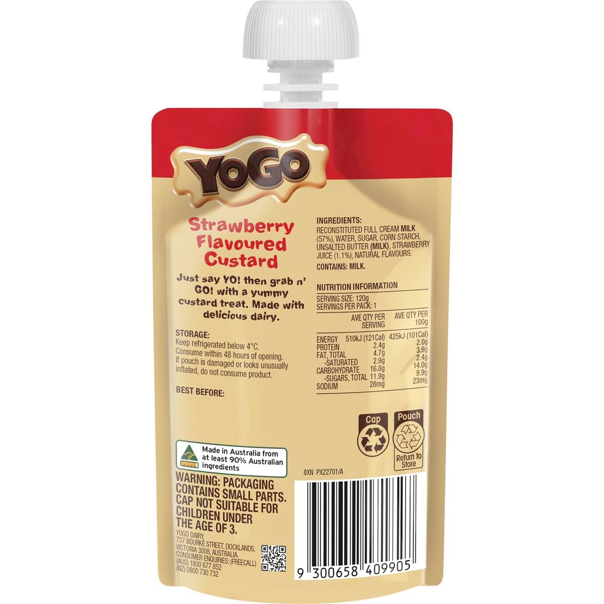 Yogo Strawberry Flavoured Custard Pouch 120g | Woolworths