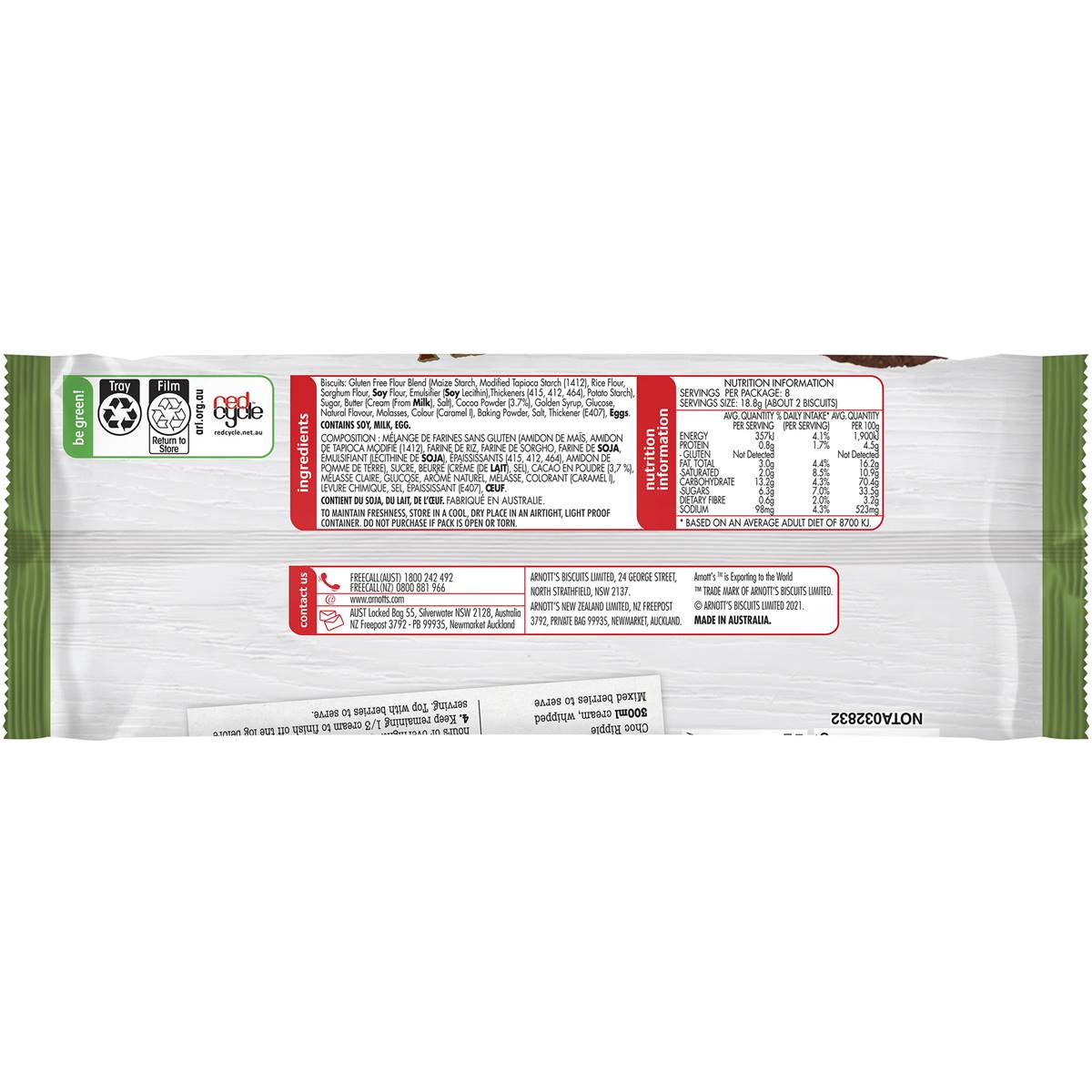 Arnott's Gluten Free Choc Ripple Plain Biscuits 150g | Woolworths