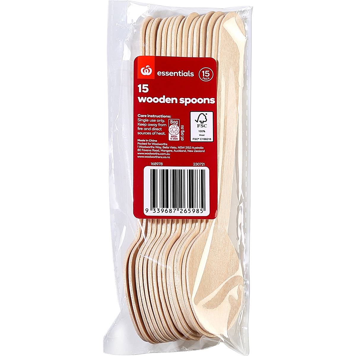 Essentials Wooden Spoons 15 Pack | Woolworths