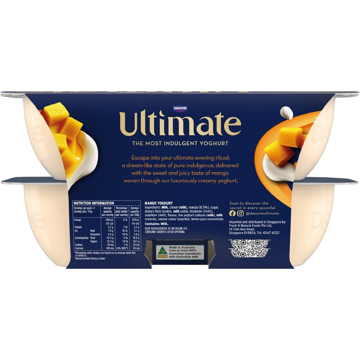 Ultimate Danone Double Cream Yoghurt Mango 115g X 4 Pack | Woolworths