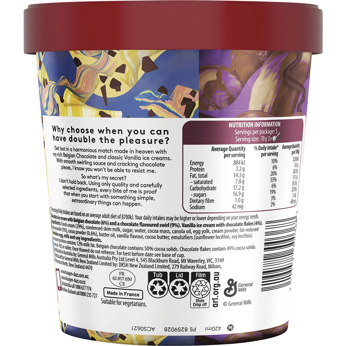 Haagen Dazs Duo Belgian Chocolate And Vanilla Crunch 420ml Woolworths