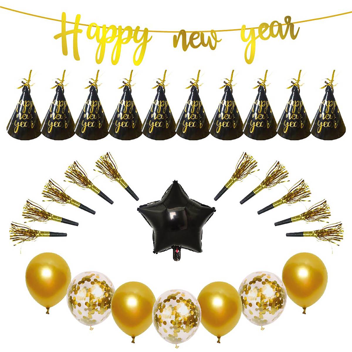 New Year's Eve Happy New Year Party Kit 29 Pieces Gold Each | Woolworths