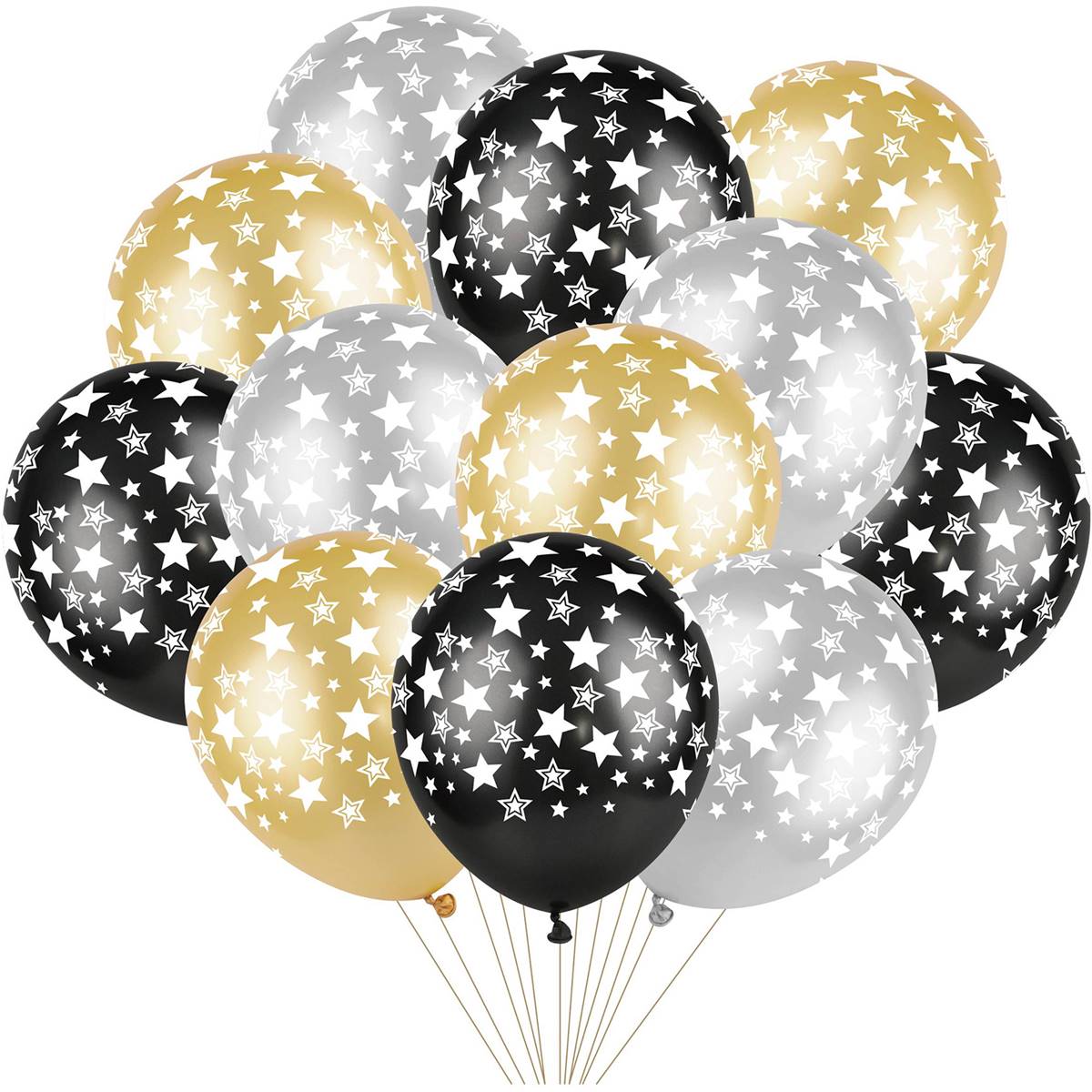 New Year's Eve Happy New Year Balloon Gold, Silver & Black 12 Pack ...