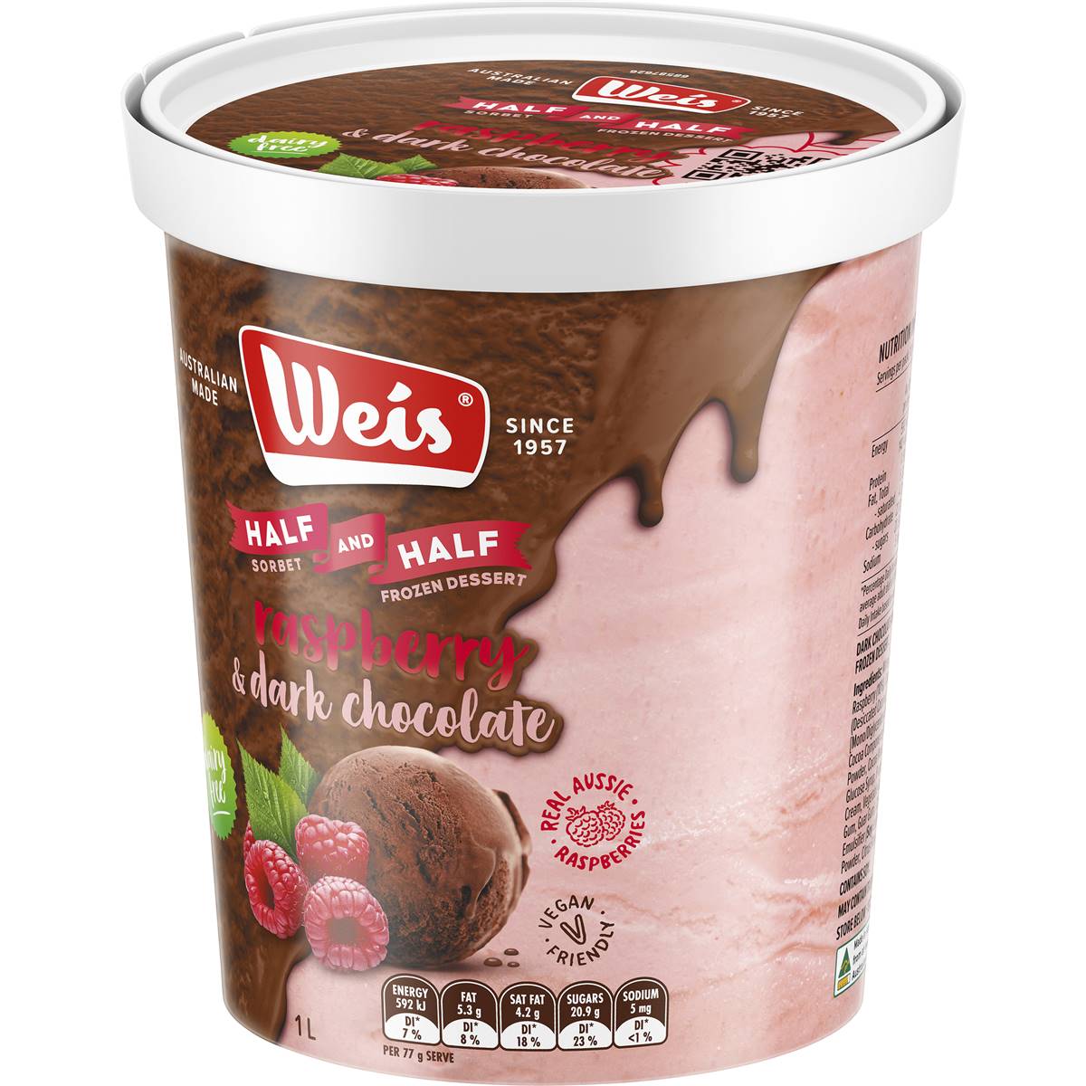 Weis Half & Half Dairy Free Raspberry & Dark Chocolate 1l | Woolworths