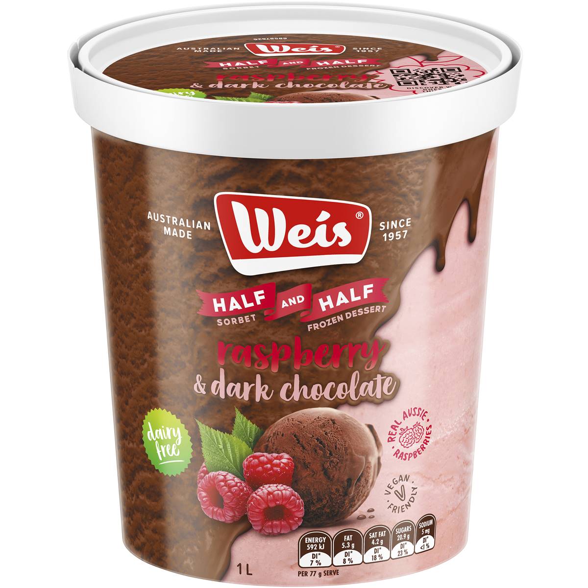 Weis Half & Half Dairy Free Raspberry & Dark Chocolate 1l | Woolworths