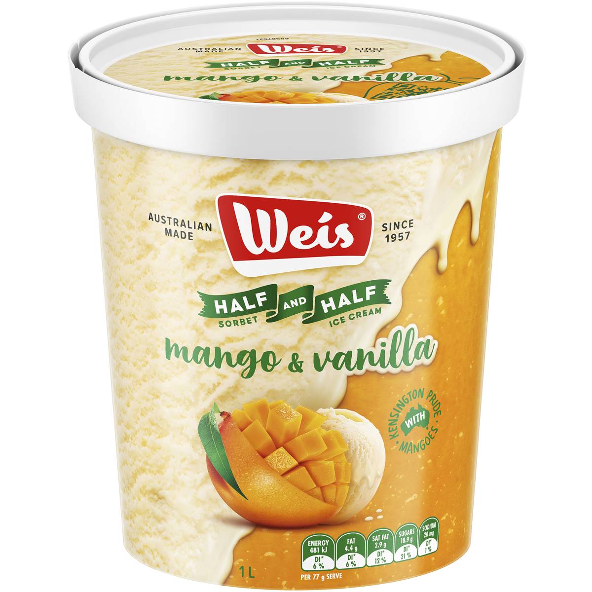 Weis Half & Half Mango & Vanilla Ice Cream And Sorbet 1l | Woolworths