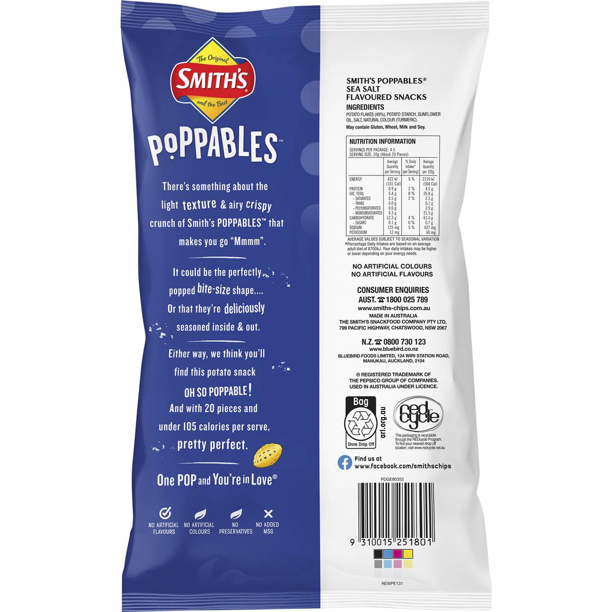 Smith's Poppables Potato Snacks Sea Salt 90g | Woolworths