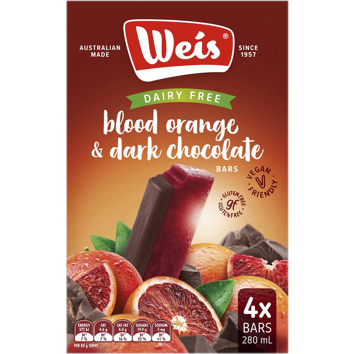 Weis Dairy Free Blood Orange & Dark Chocolate Bars 4 Pack | Woolworths