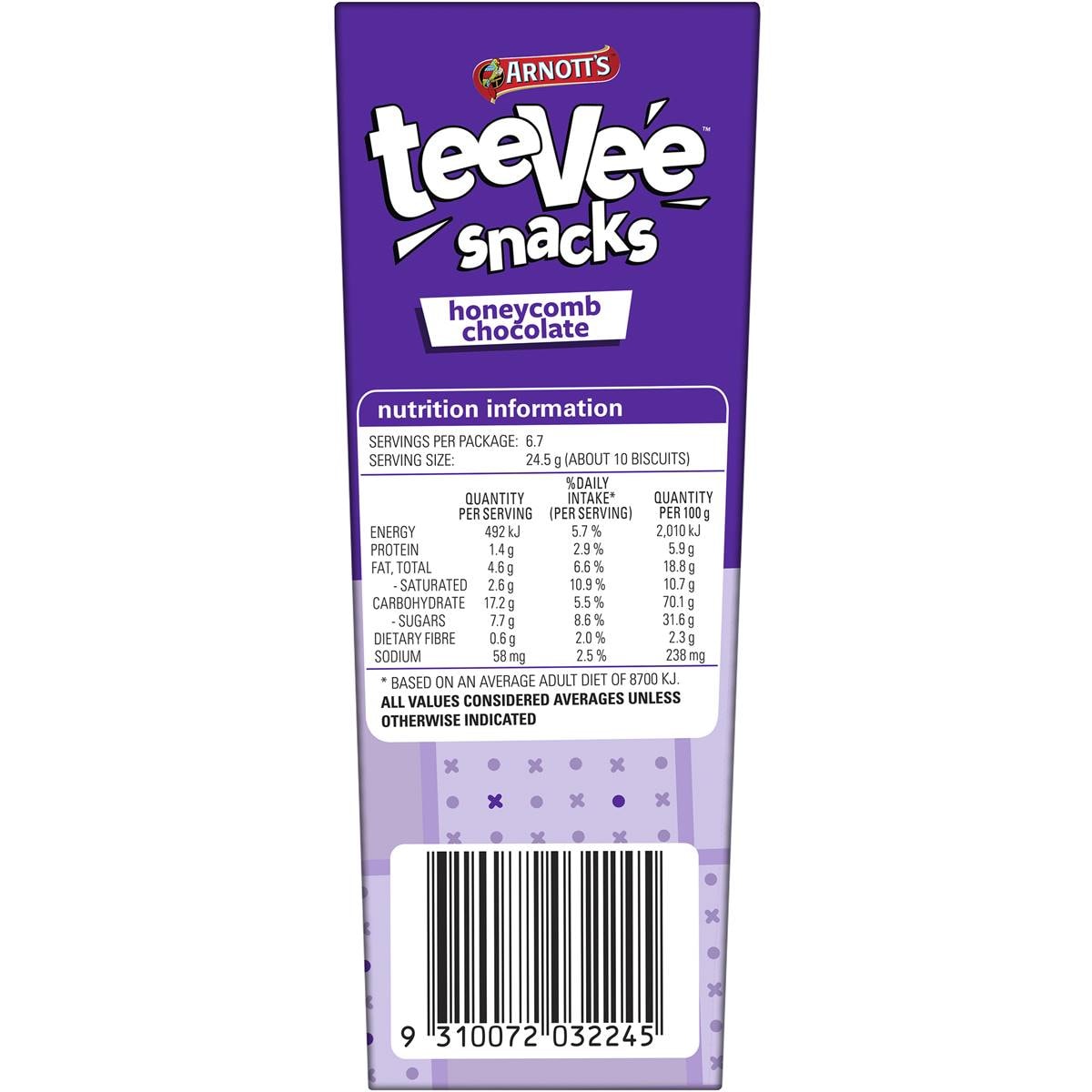 Arnott's Teevee Snacks X & O Honeycomb Chocolate 165g | Woolworths