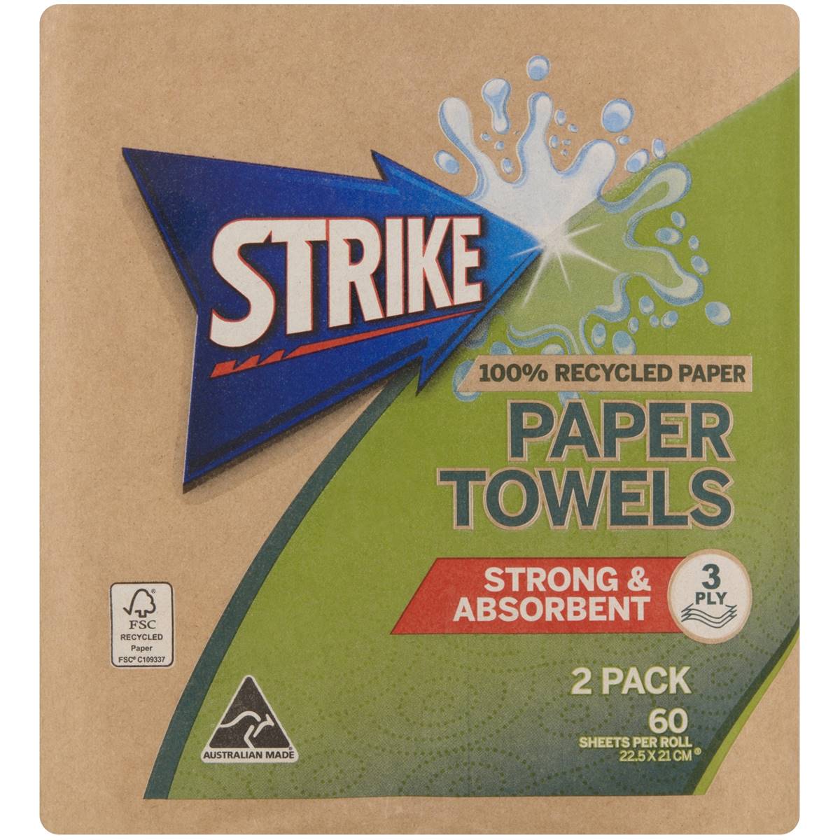 Strike Paper Towels 100% Recycled Paper 3 Ply 2 Pack | Woolworths