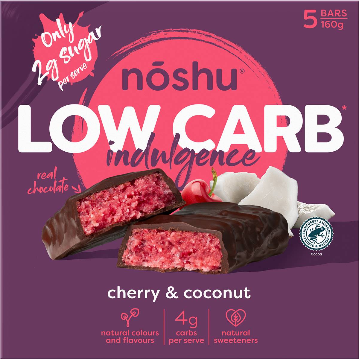 Noshu Low Carb Cherry & Coconut Indulgence Bars 5 Pack | Woolworths