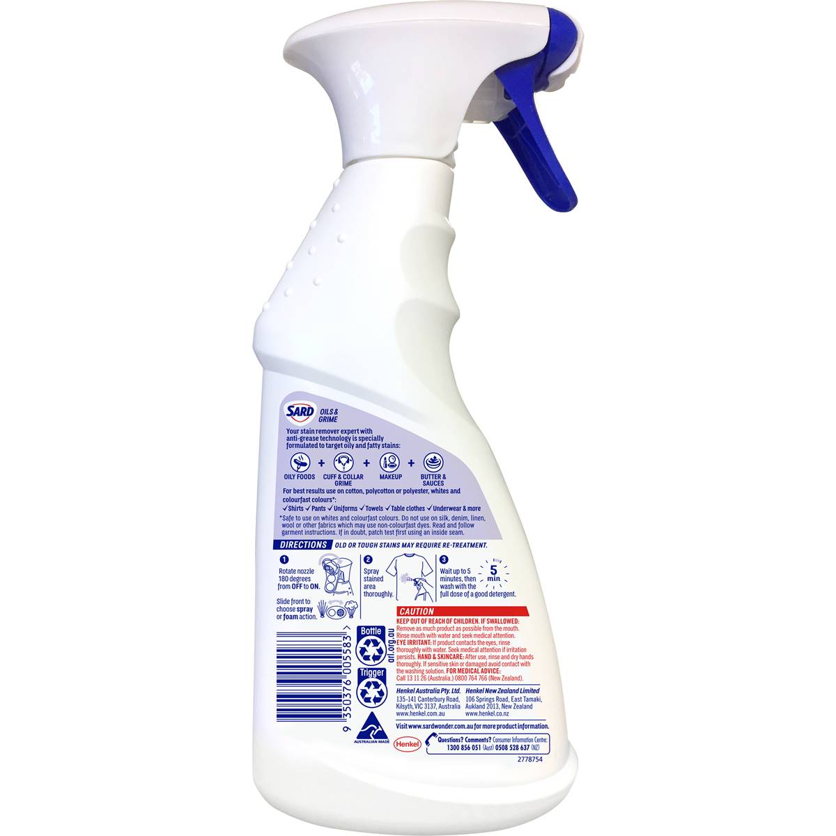 Sard Oils & Grime Stain Remover Spray 420ml | Woolworths
