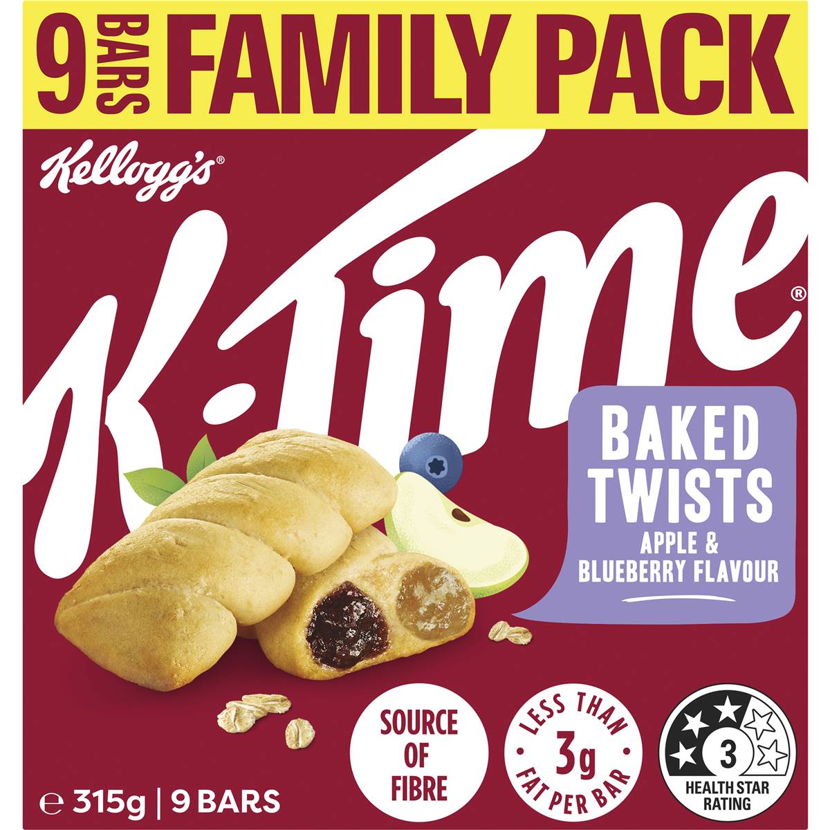 Kellogg's K-time Baked Twists Apple & Blueberry Flavoured Snack Bars 9 ...