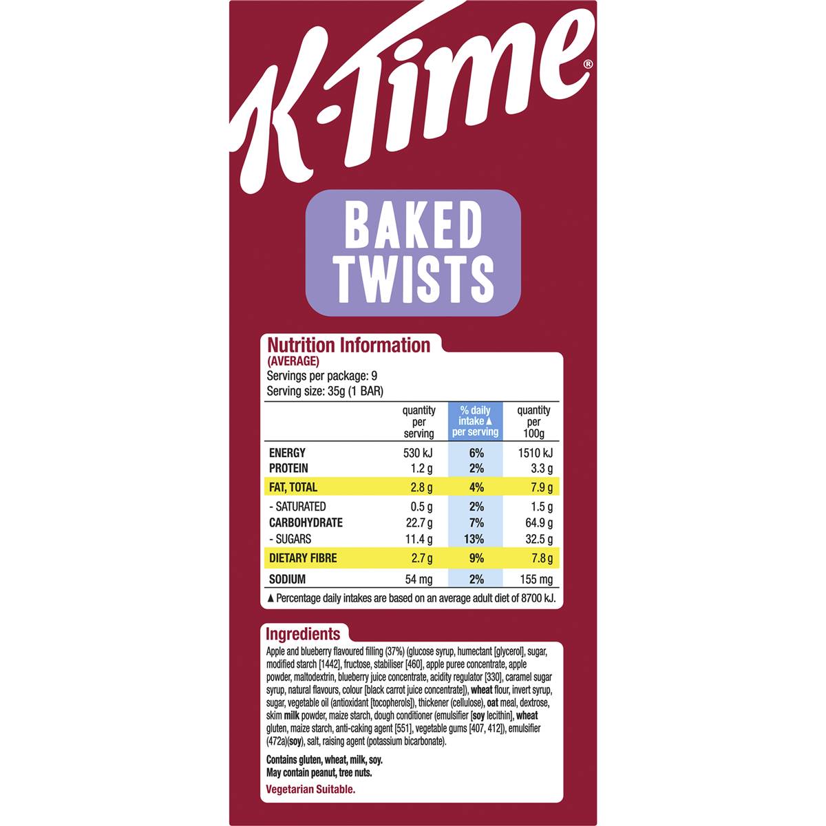 Kellogg's K-time Baked Twists Apple & Blueberry Flavoured Snack Bars 9 ...