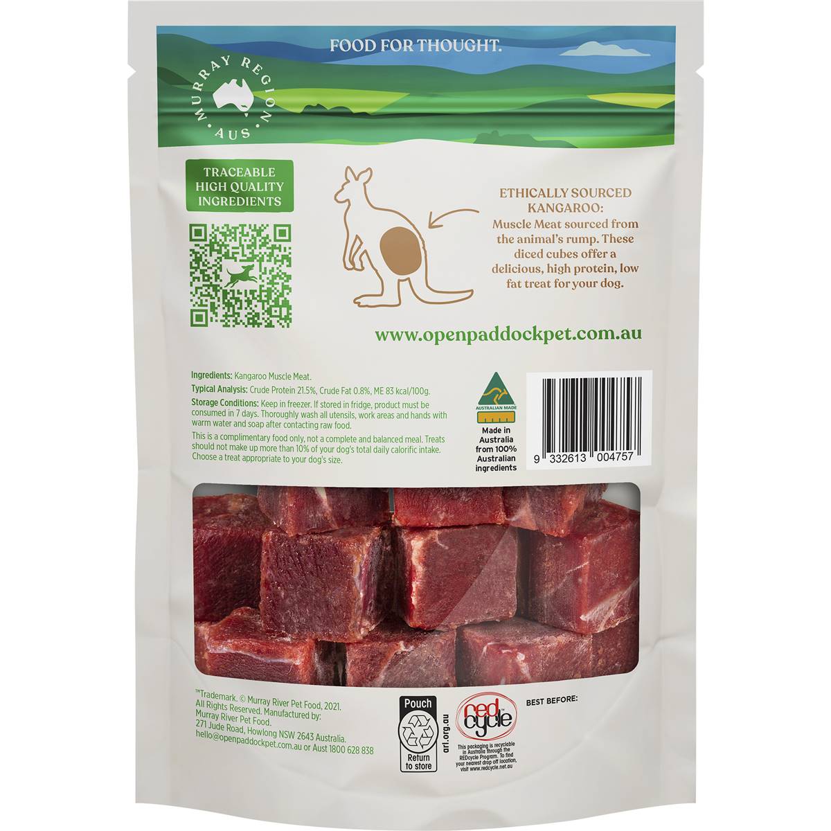 Open Paddock Frozen Diced Kangaroo Dog Treats 300g | Woolworths