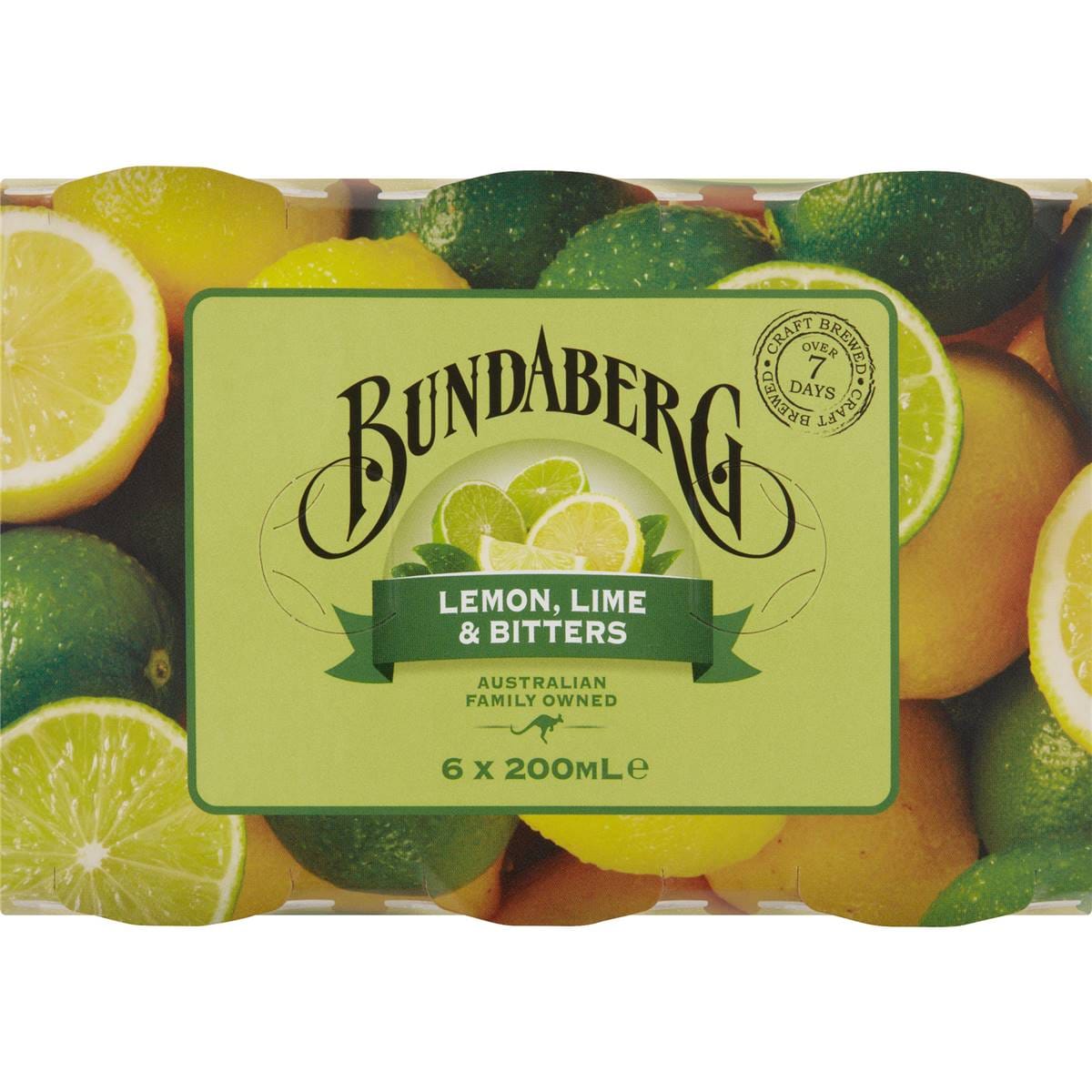 Bundaberg Mini Cans Lemon Lime Bitters 6 X 200ml | Woolworths