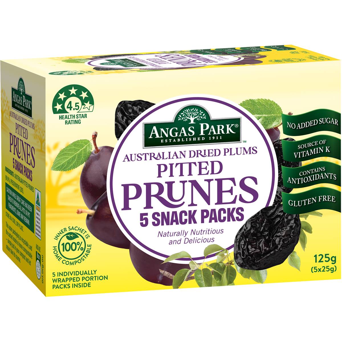 Angas Park Pitted Prunes Snack Packs 5 Pack | Woolworths