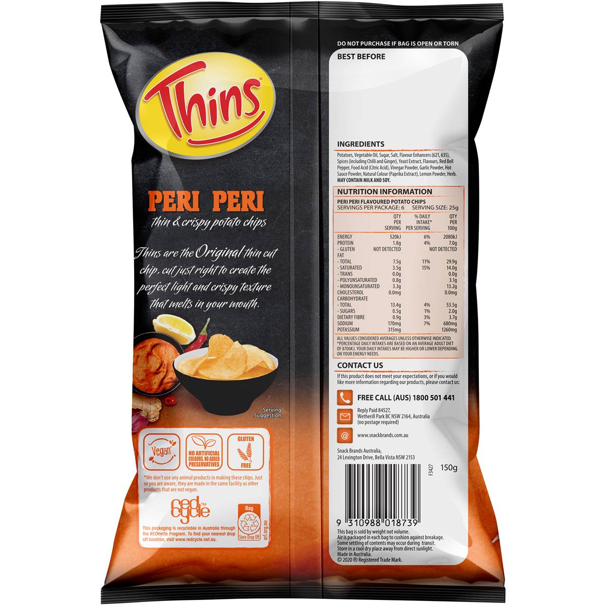 Thins Peri Peri Potato Chips 150g | Woolworths