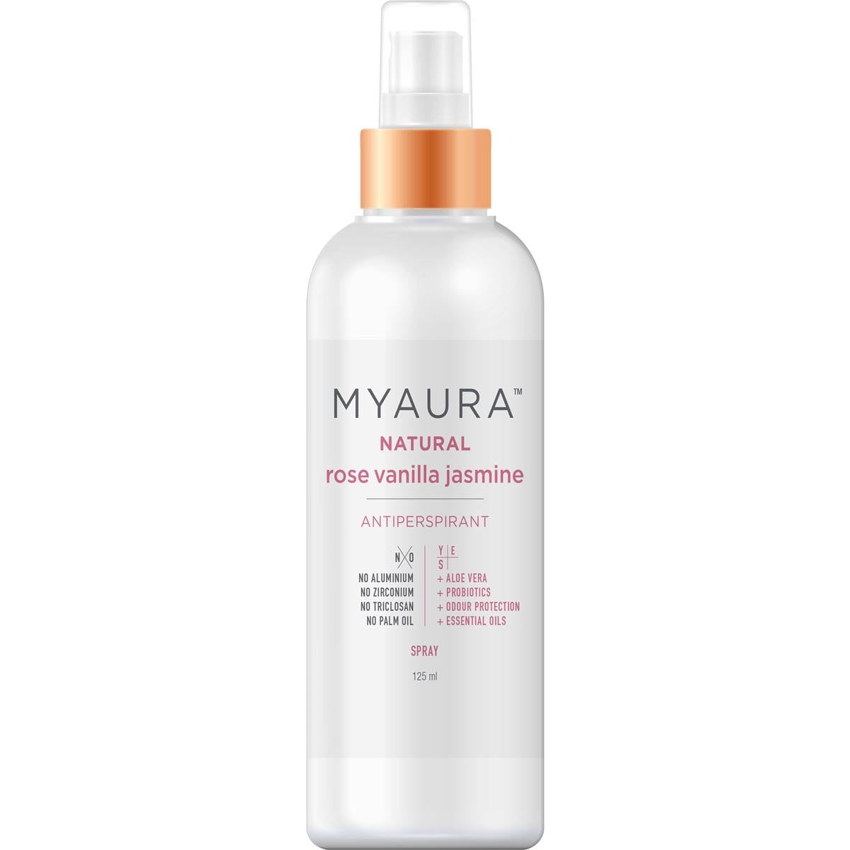 Myaura Organics Rose Vanilla Jasmine Antiperspirant Spray 125ml ...