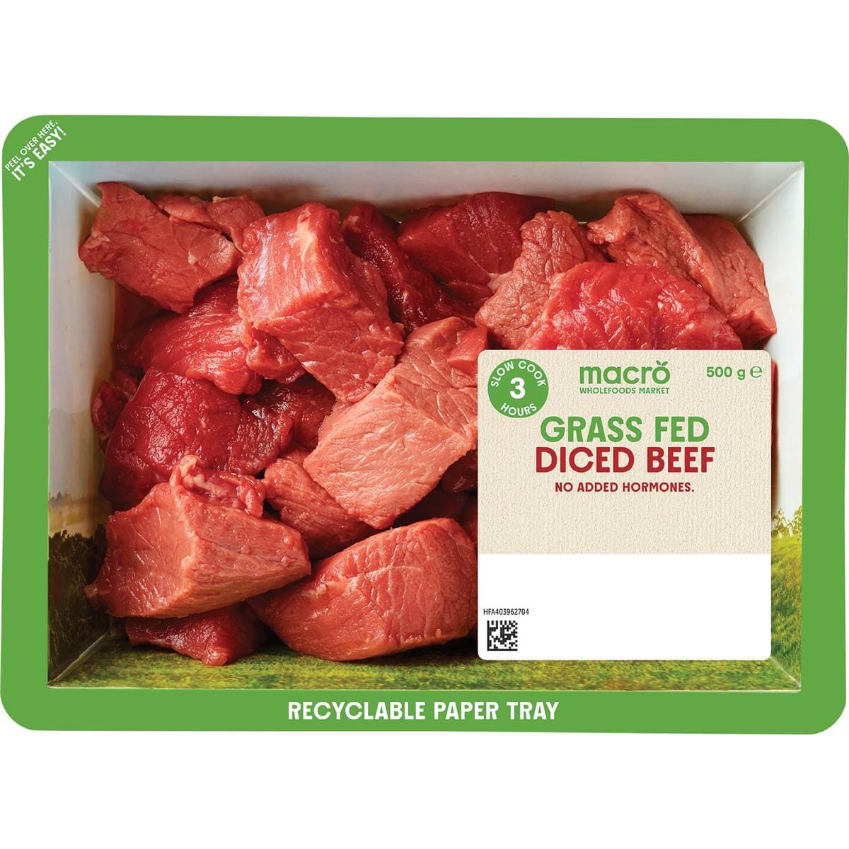Macro Grass Fed Australian Diced Beef 500g | Woolworths