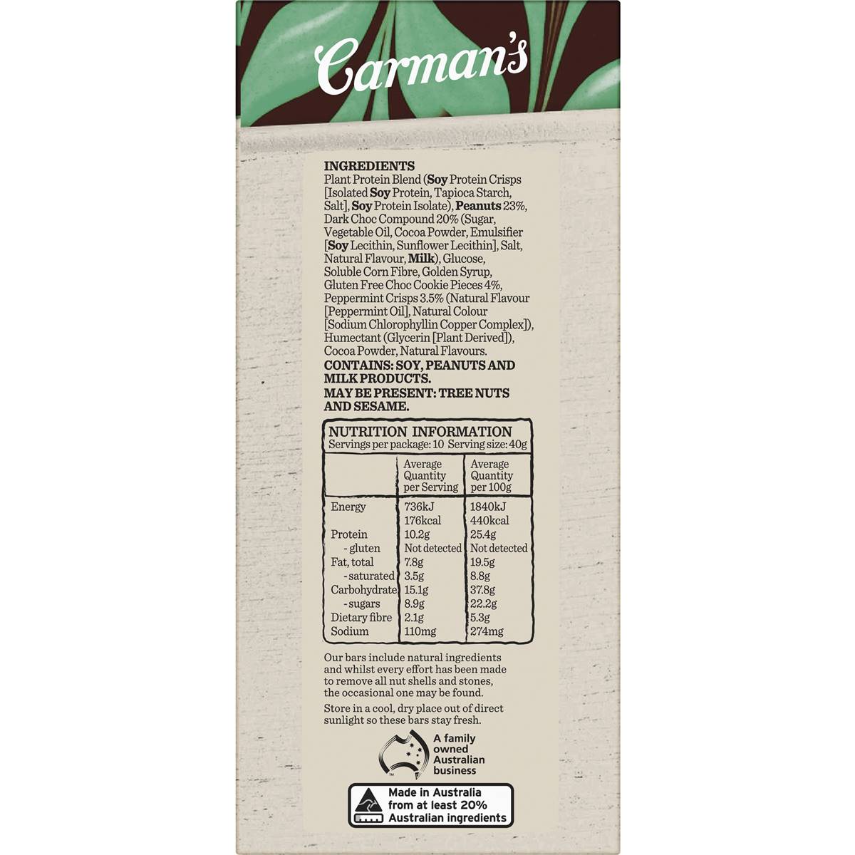 Carman's Protein Bars Choc Mint 10 Pack | Woolworths