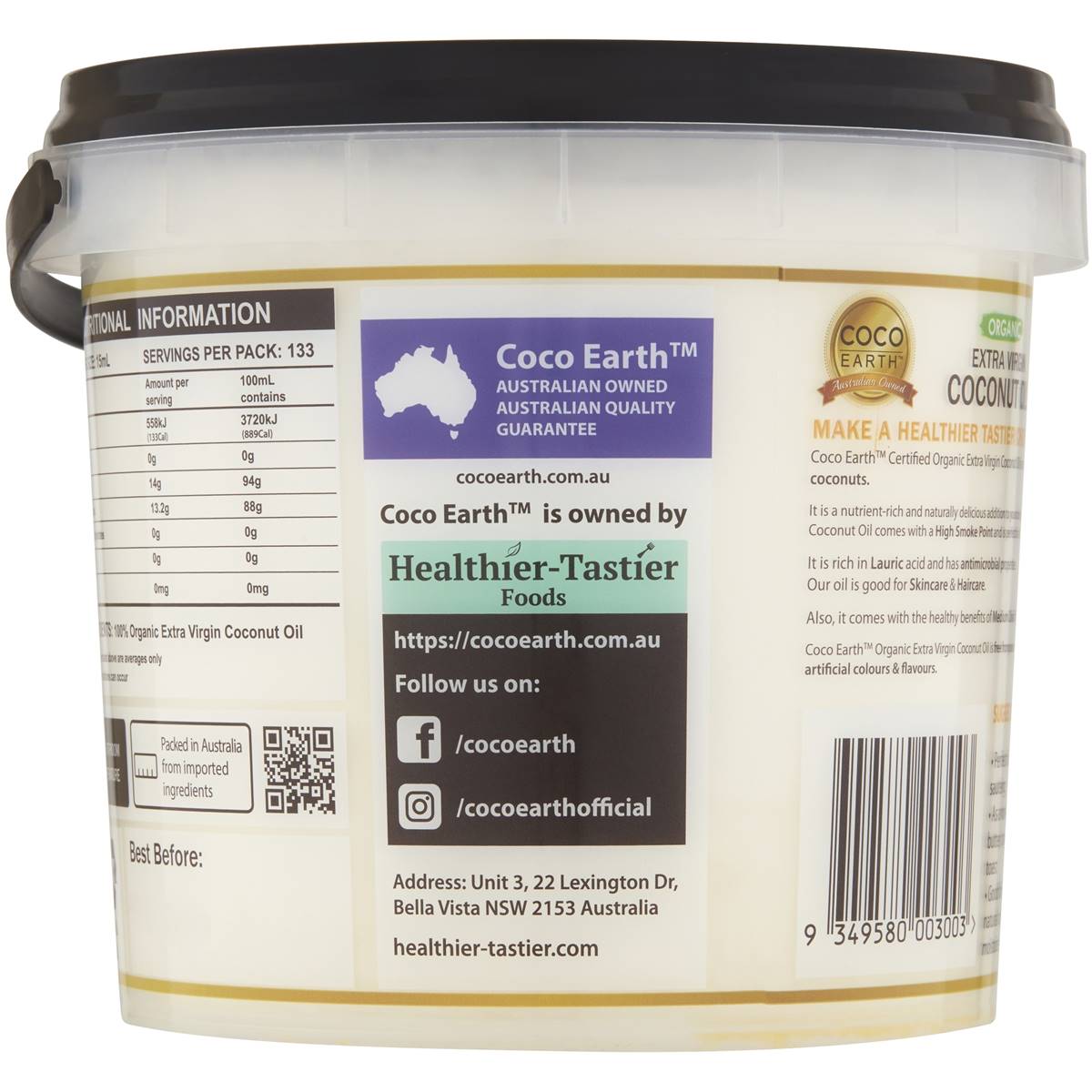 Coco Earth Organic Extra Virgin Coconut Oil 2l | Woolworths