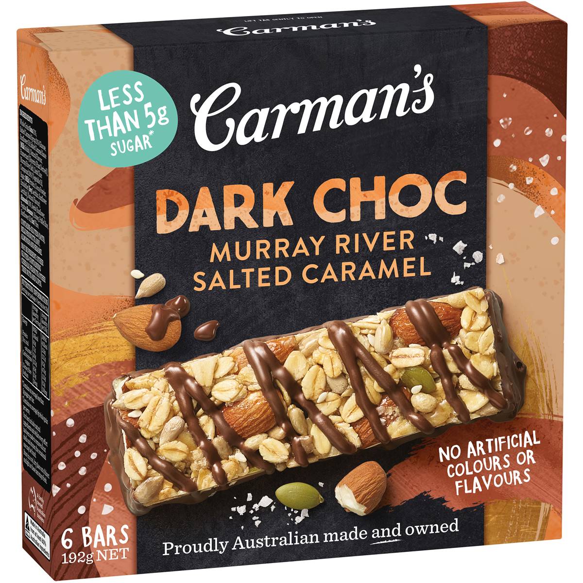 Carman's Dark Choc Murray River Salted Caramel Snack Bar 6 Pack ...
